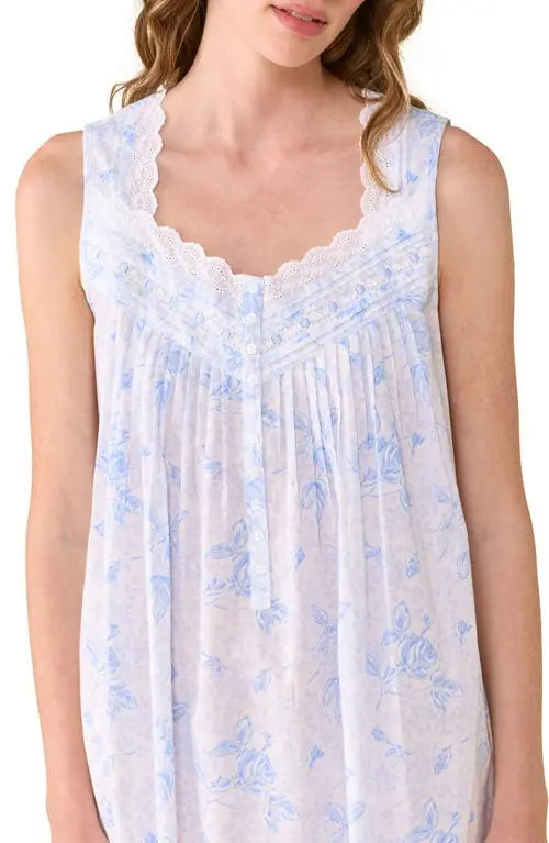 Eileen West Sleeveless Cotton Ballet Nightgown - White Blue