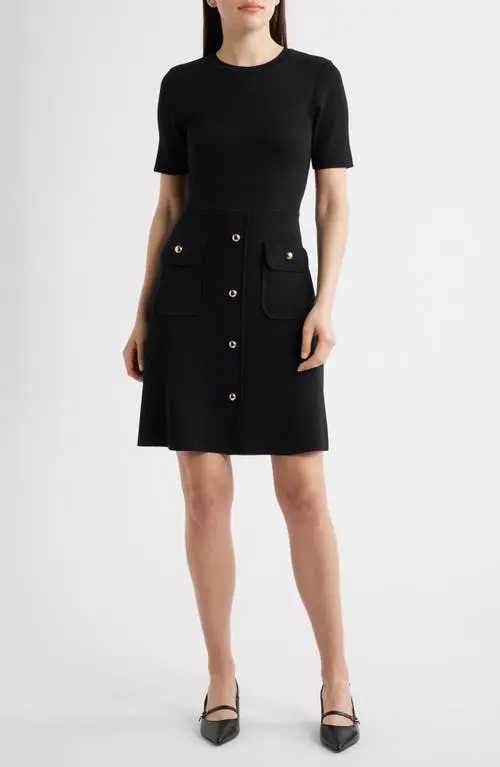 Eliza J Patch Pocket A-line Sweater Dress - Black