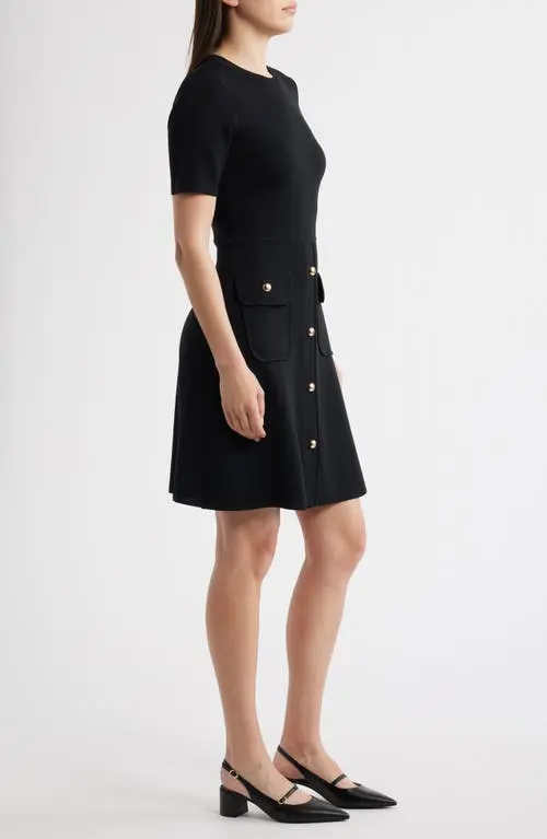 Eliza J Patch Pocket A-line Sweater Dress - Black