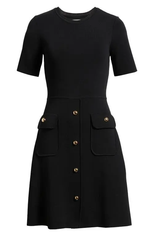 Eliza J Patch Pocket A-line Sweater Dress - Black