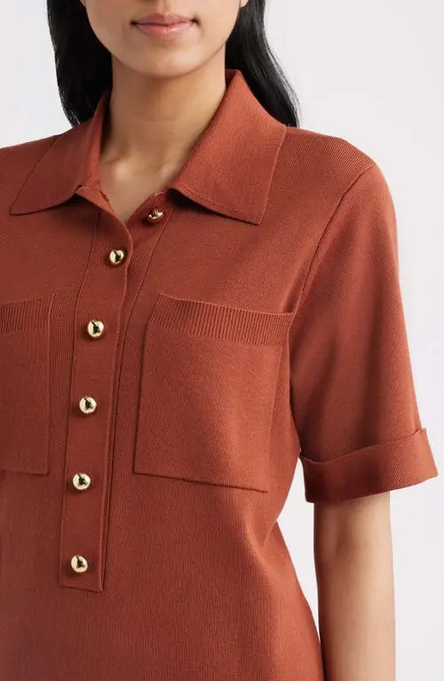 Eliza J Polo Sweater Dress - Rust