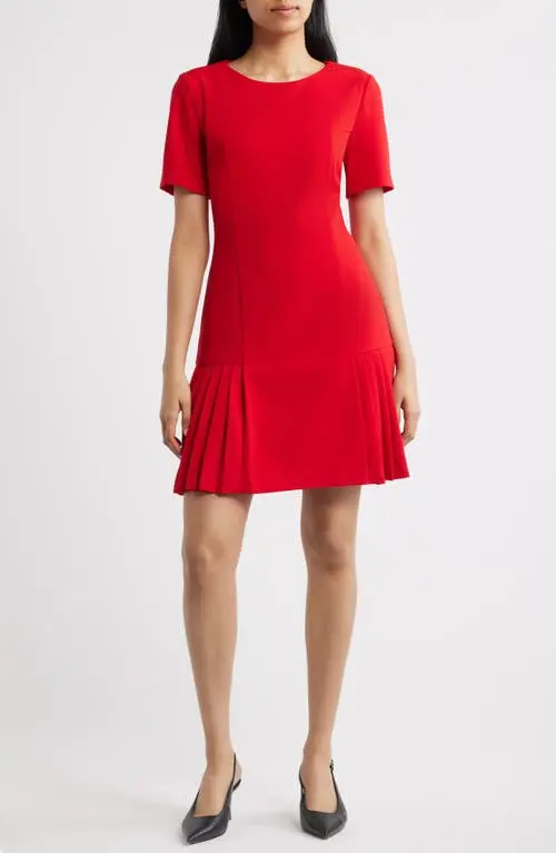TAHARI ASL Pleat Detail Short Sleeve Dress - Red