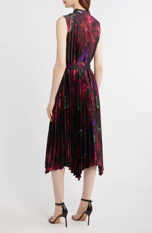 TAHARI ASL Matte Charmeuse Tie Waist Midi Dress