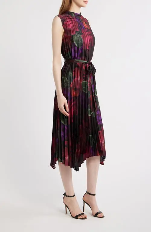TAHARI ASL Matte Charmeuse Tie Waist Midi Dress