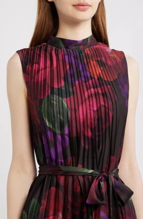 TAHARI ASL Matte Charmeuse Tie Waist Midi Dress