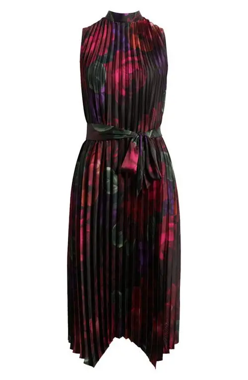 TAHARI ASL Matte Charmeuse Tie Waist Midi Dress