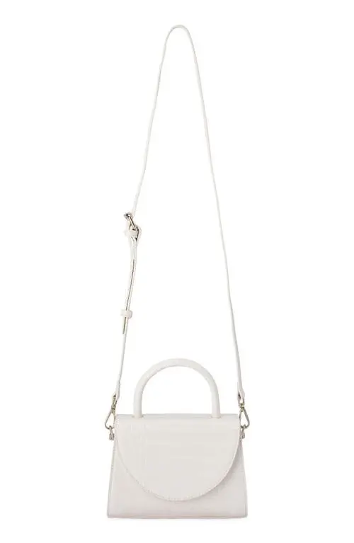OLGA BERG Nadia Croc Embossed Faux Leather Top Handle Bag - White