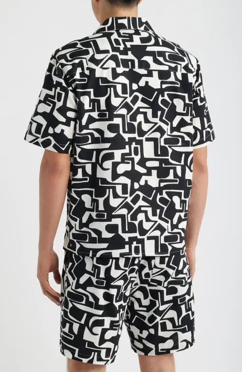WAX LONDON Didicot Squiggle Geo Cotton Camp Shirt