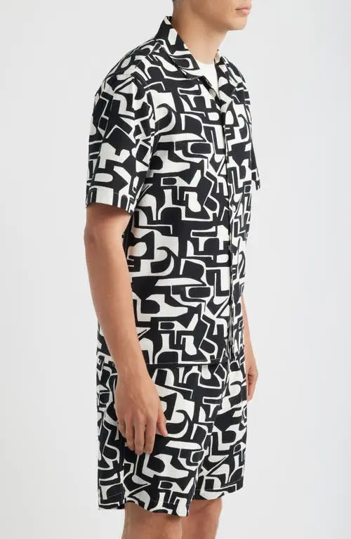 WAX LONDON Didicot Squiggle Geo Cotton Camp Shirt