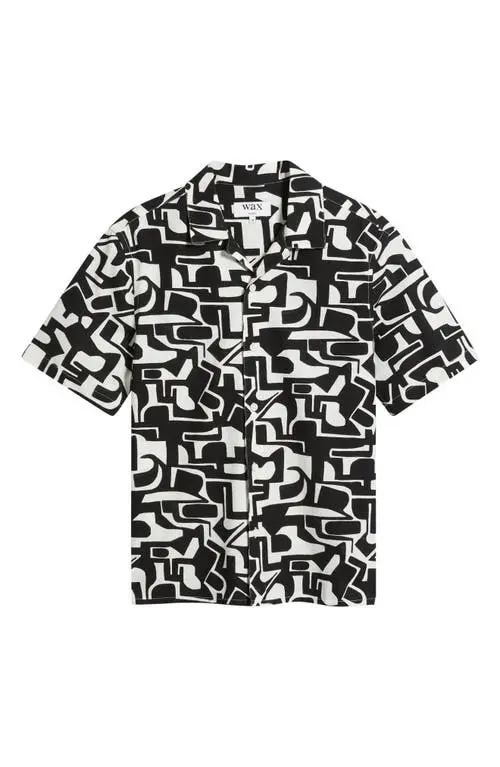 WAX LONDON Didicot Squiggle Geo Cotton Camp Shirt