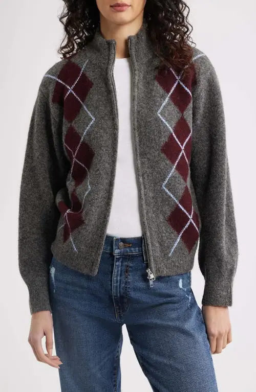Rails Chloe Argyle Zip Cardigan - Grey Argyle