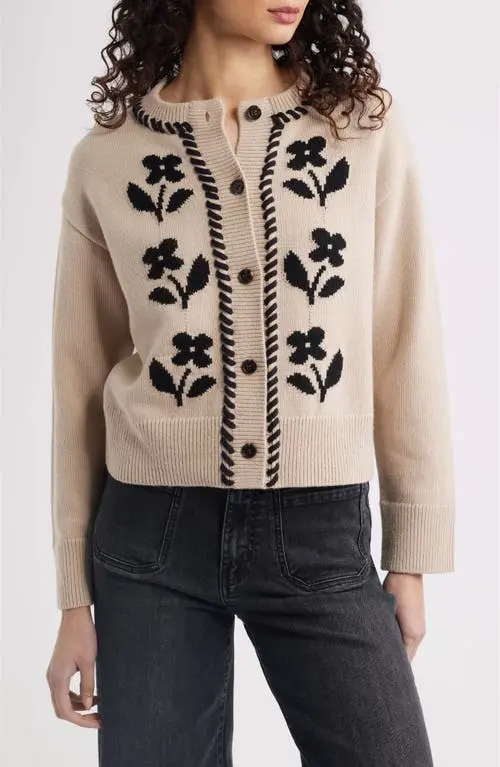Rails Mavie Intarsia Floral Cardigan - Oat Black