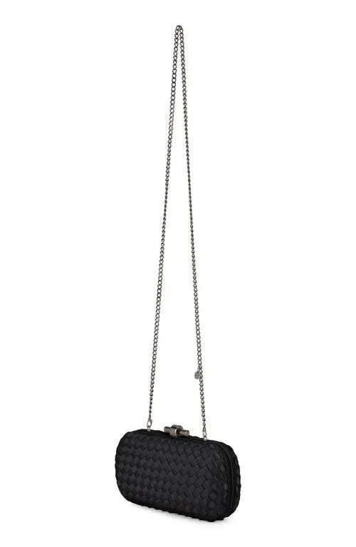OLGA BERG Evelyn Woven Clutch With Removable Chain Strap