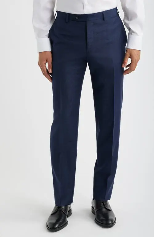 Canali Siena Regular Fit Flat Front Solid Wool Suit Pants