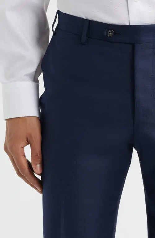 Canali Siena Regular Fit Flat Front Solid Wool Suit Pants