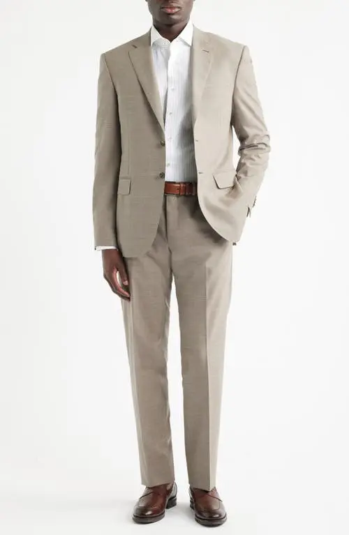 Canali Siena Regular Fit Tan Mélange Stretch Wool Suit - Beige