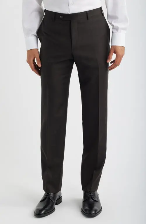 Canali Siena Regular Fit Flat Front Solid Wool Suit Pants