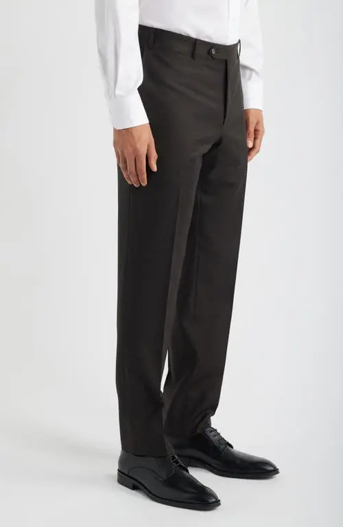 Canali Siena Regular Fit Flat Front Solid Wool Suit Pants