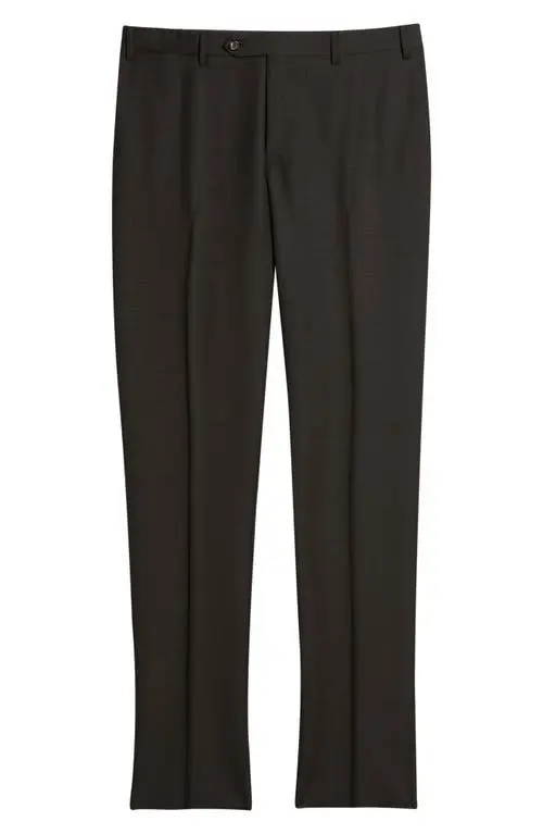 Canali Siena Regular Fit Flat Front Solid Wool Suit Pants