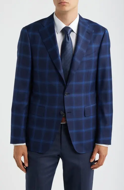 Canali Siena Regular Fit Windowpane Check Super 130s Wool Sport Coat - Navy