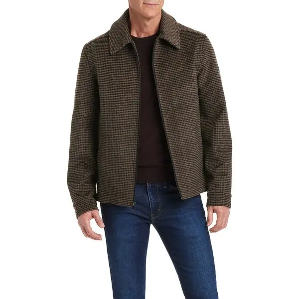 Vince Camuto Plaid Flannel Zip Jacket - Brown Houndstooth
