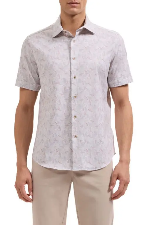 Bugatchi Miles Ooohcotton® Leaf Print Short Sleeve Button-up Shirt - Sienna