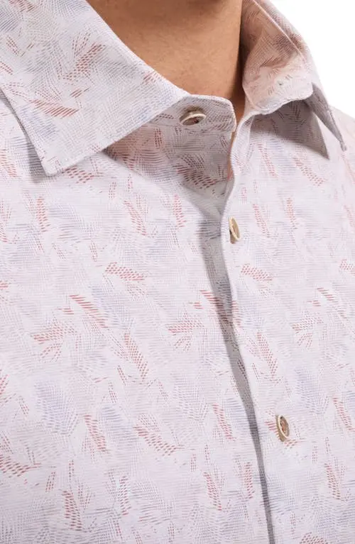 Bugatchi Miles Ooohcotton® Leaf Print Short Sleeve Button-up Shirt - Sienna