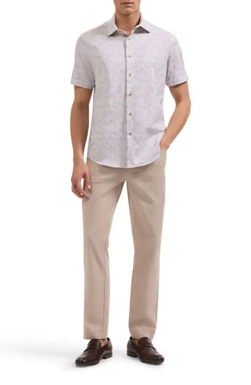 Bugatchi Miles Ooohcotton® Leaf Print Short Sleeve Button-up Shirt - Sienna