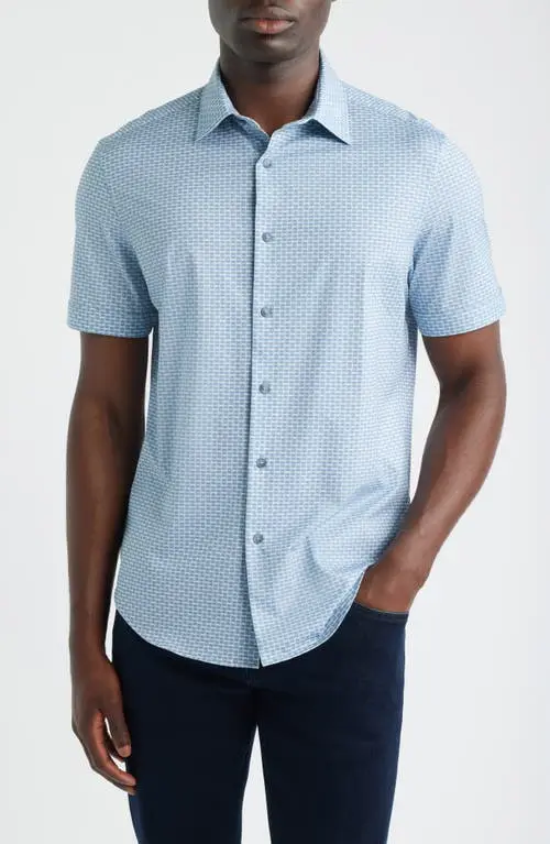 Bugatchi Miles Ooohcotton® Print Short Sleeve Button-up Shirt - Hazy Blue