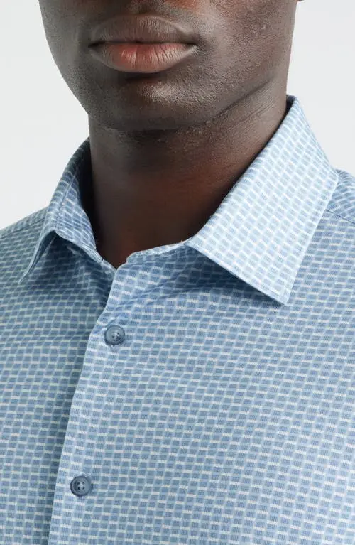 Bugatchi Miles Ooohcotton® Print Short Sleeve Button-up Shirt - Hazy Blue