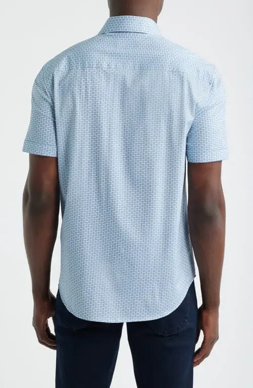 Bugatchi Miles Ooohcotton® Print Short Sleeve Button-up Shirt - Hazy Blue