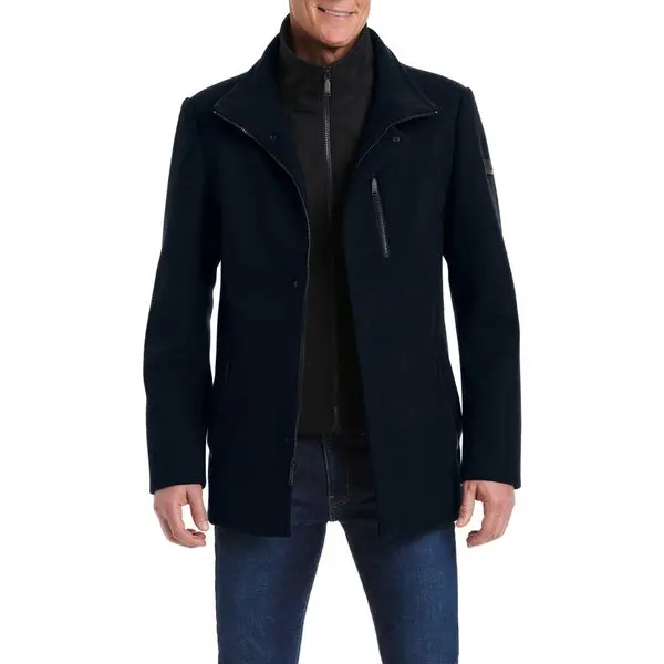 Vince Camuto Car Coat With Bib - Navy