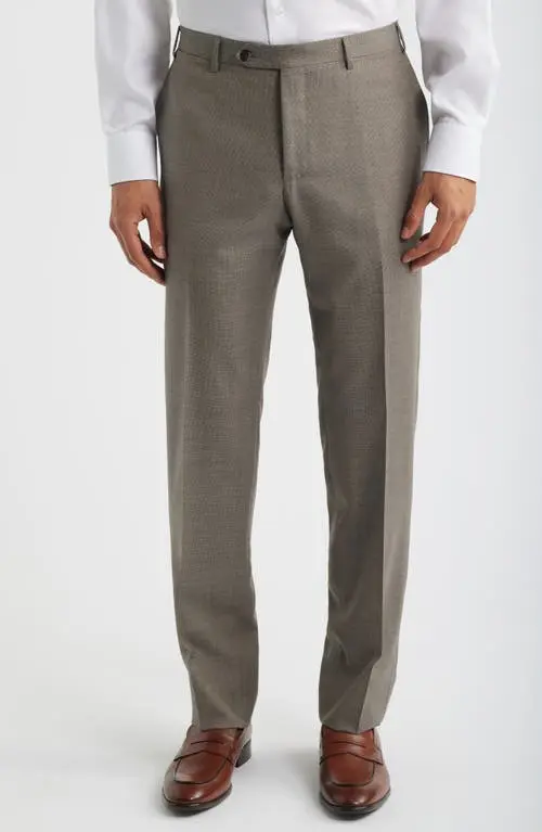 Canali Siena Regular Fit Flat Front Solid Wool Suit Pants