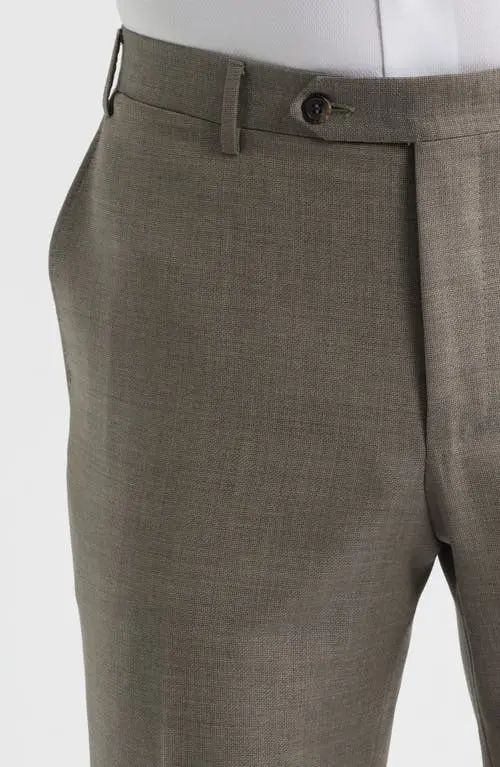 Canali Siena Regular Fit Flat Front Solid Wool Suit Pants