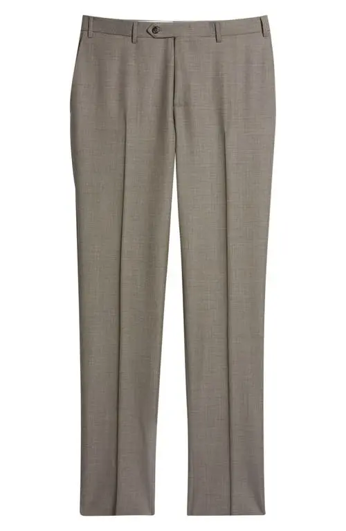 Canali Siena Regular Fit Flat Front Solid Wool Suit Pants