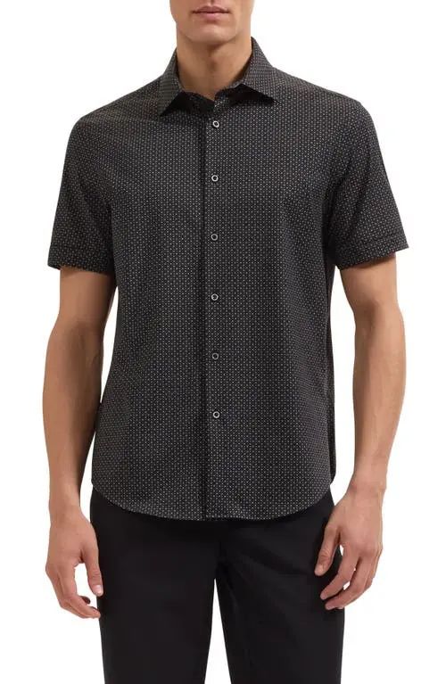 Bugatchi Miles Ooohcotton® Geo Print Short Sleeve Button-up Shirt - Black