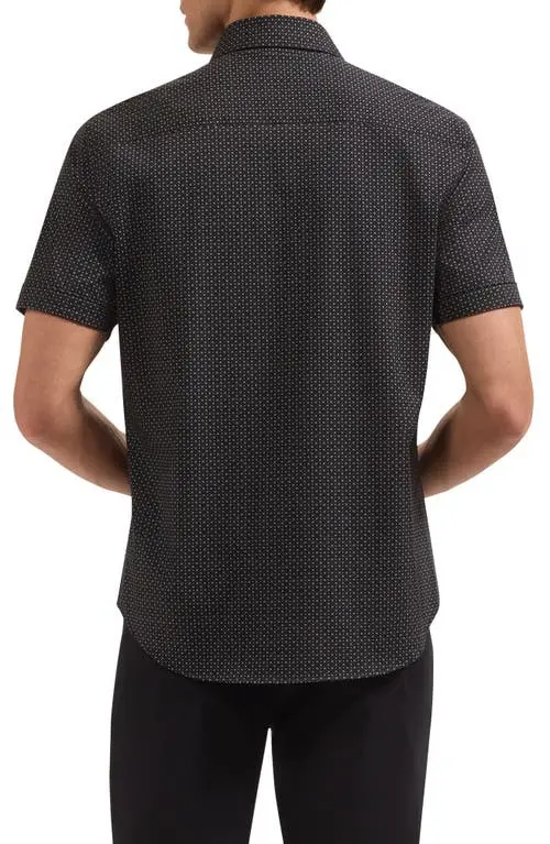 Bugatchi Miles Ooohcotton® Geo Print Short Sleeve Button-up Shirt - Black