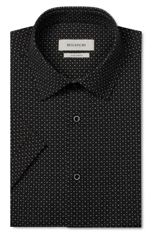 Bugatchi Miles Ooohcotton® Geo Print Short Sleeve Button-up Shirt - Black