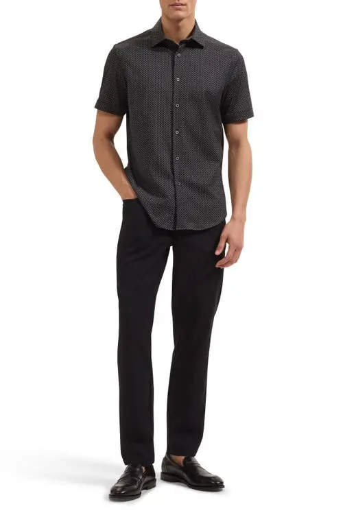 Bugatchi Miles Ooohcotton® Geo Print Short Sleeve Button-up Shirt - Black