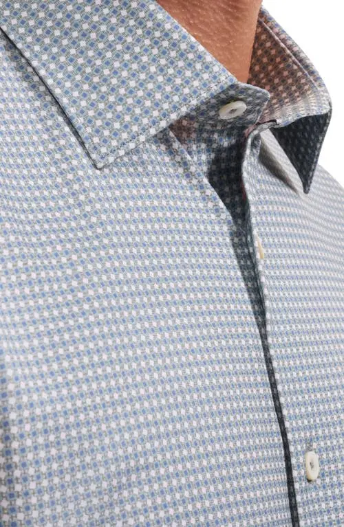 Bugatchi Miles Ooohcotton® Geo Print Short Sleeve Button-up Shirt - Avocado