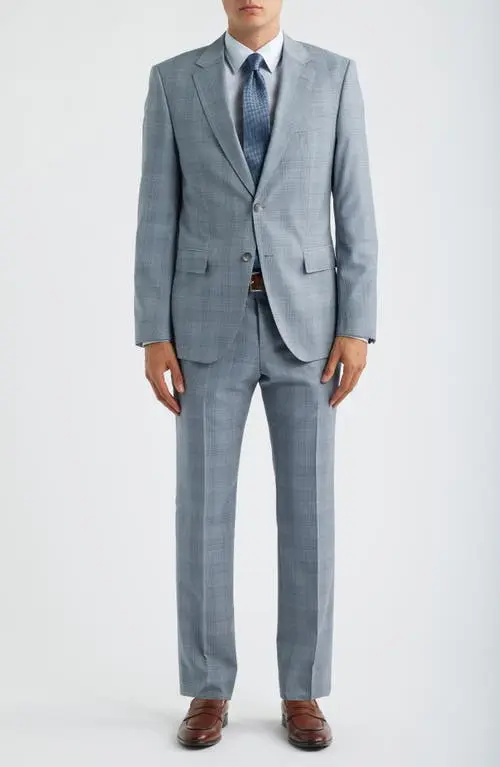 BOSS Huge Slim Fit Grey Plaid Virgin Wool Suit - Blue/grey