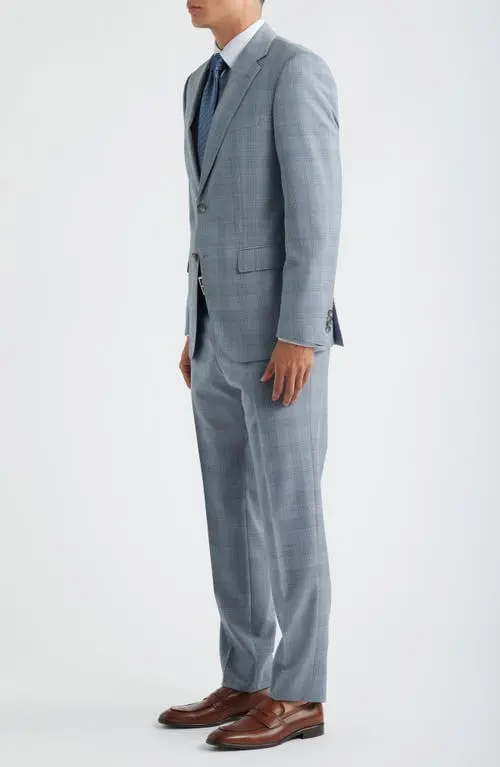BOSS Huge Slim Fit Grey Plaid Virgin Wool Suit