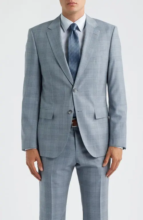 BOSS Huge Slim Fit Grey Plaid Virgin Wool Suit