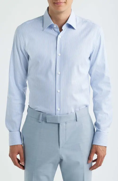 BOSS Hank Slim Fit Stripe Stretch Cotton Dress Shirt - Blue