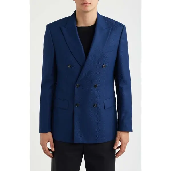 BOSS Hutson Slim Fit Navy Virgin Wool Double Breasted Blazer - Dark Blue