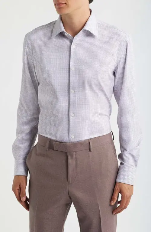 BOSS Hank Slim Fit Microcheck Stretch Dress Shirt - White/red/blue