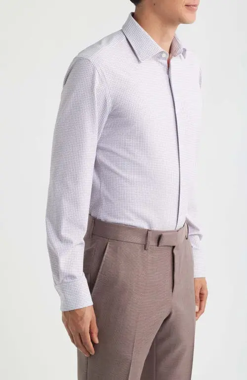 BOSS Hank Slim Fit Microcheck Stretch Dress Shirt - White/red/blue