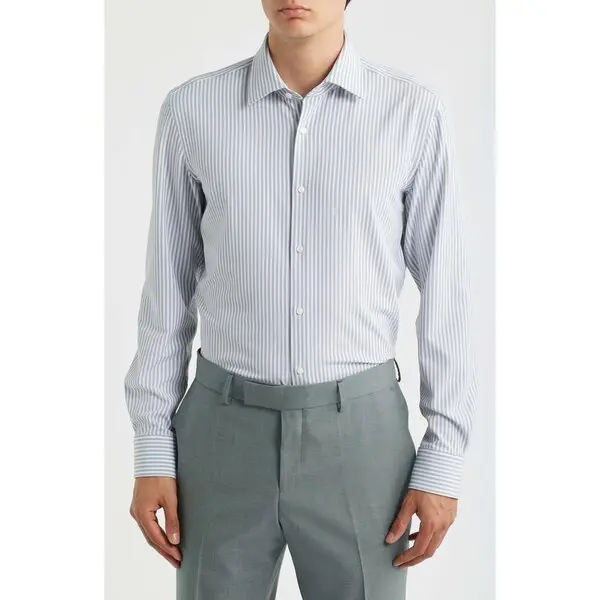 BOSS Hank Slim Fit Stripe Stretch Dress Shirt - Green