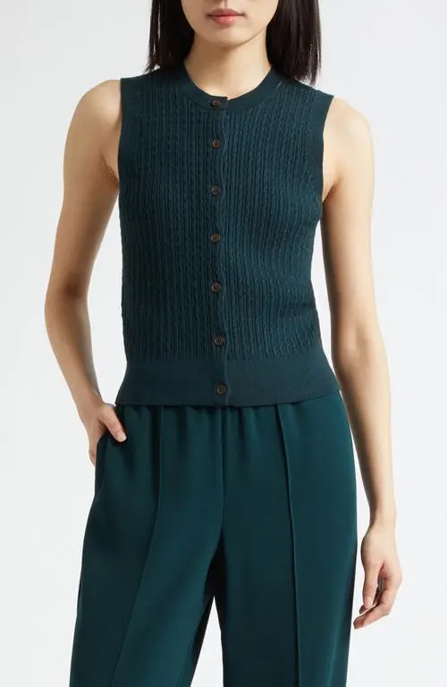 Vince Sleeveless Cable Stitch Cardigan - Juniper