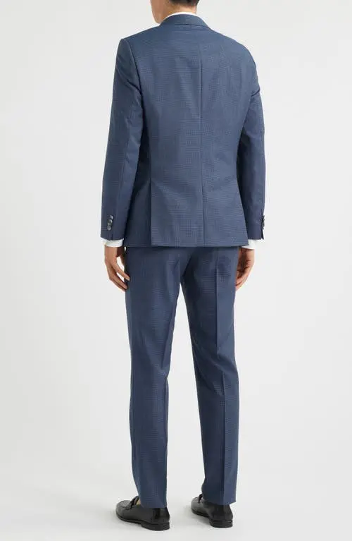 BOSS Huge Slim Fit Blue Microcheck Virgin Wool Suit